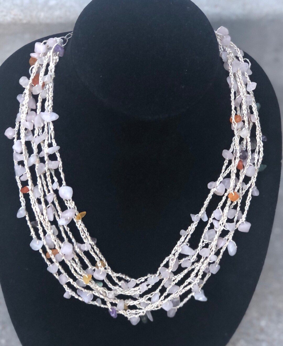 Rose Quartz Crochet Necklace, Pink Crystal Fertility Necklace, Stone of ...