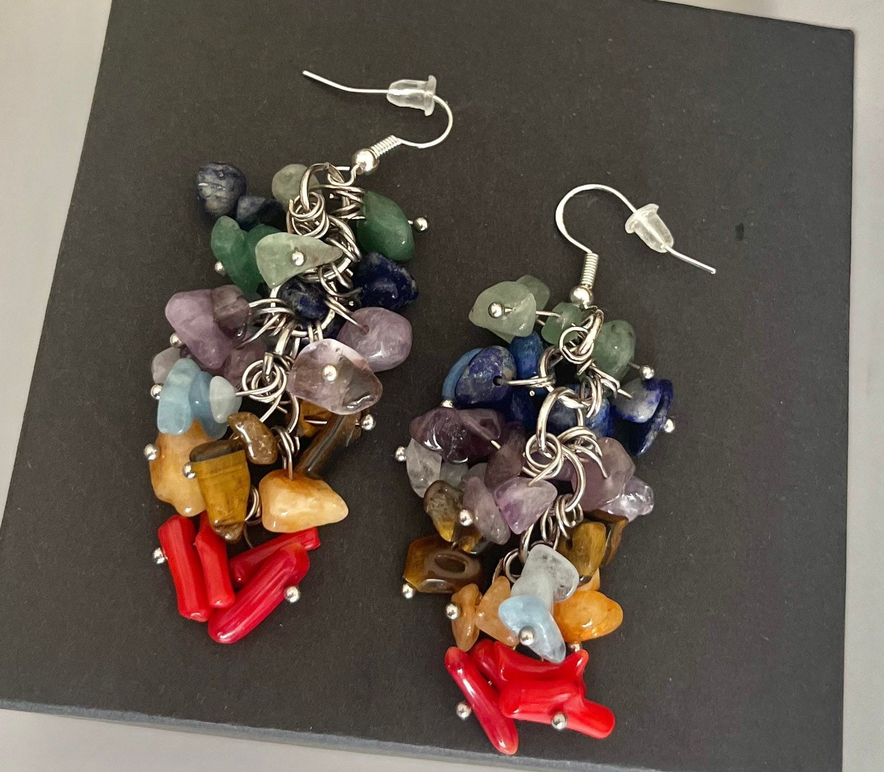 7 Chakra Healing Earrings Crystal Chip Earrings Rainbow - Etsy