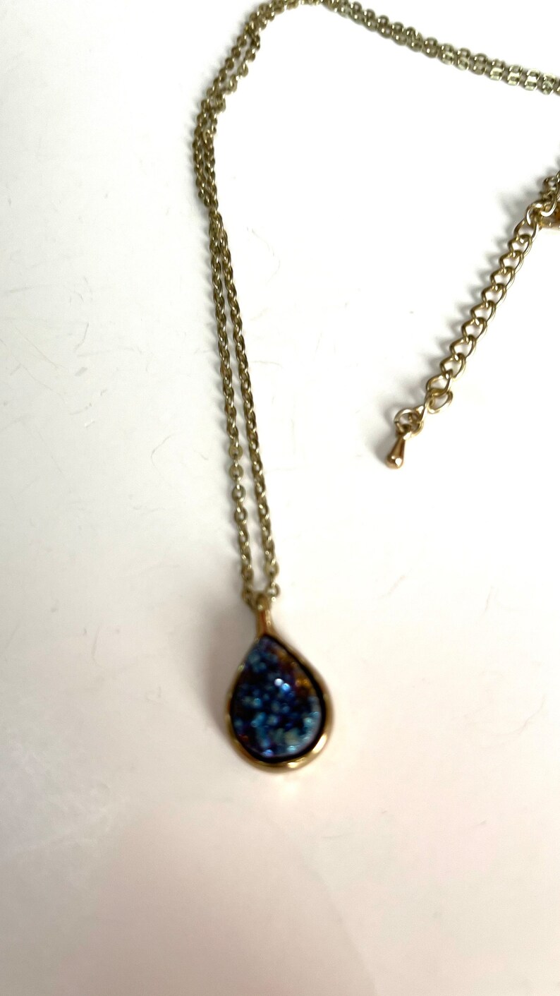 Blue Druzy Pendant Blue Gold Druzy Necklace Raw Stone - Etsy