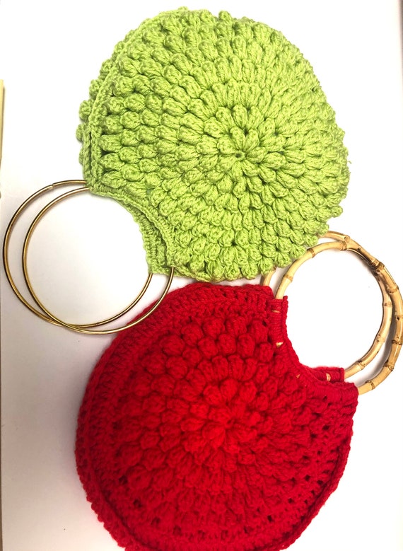 Red Crochet Round Bag Green Crochet Purse Knit Summer Purse | Etsy