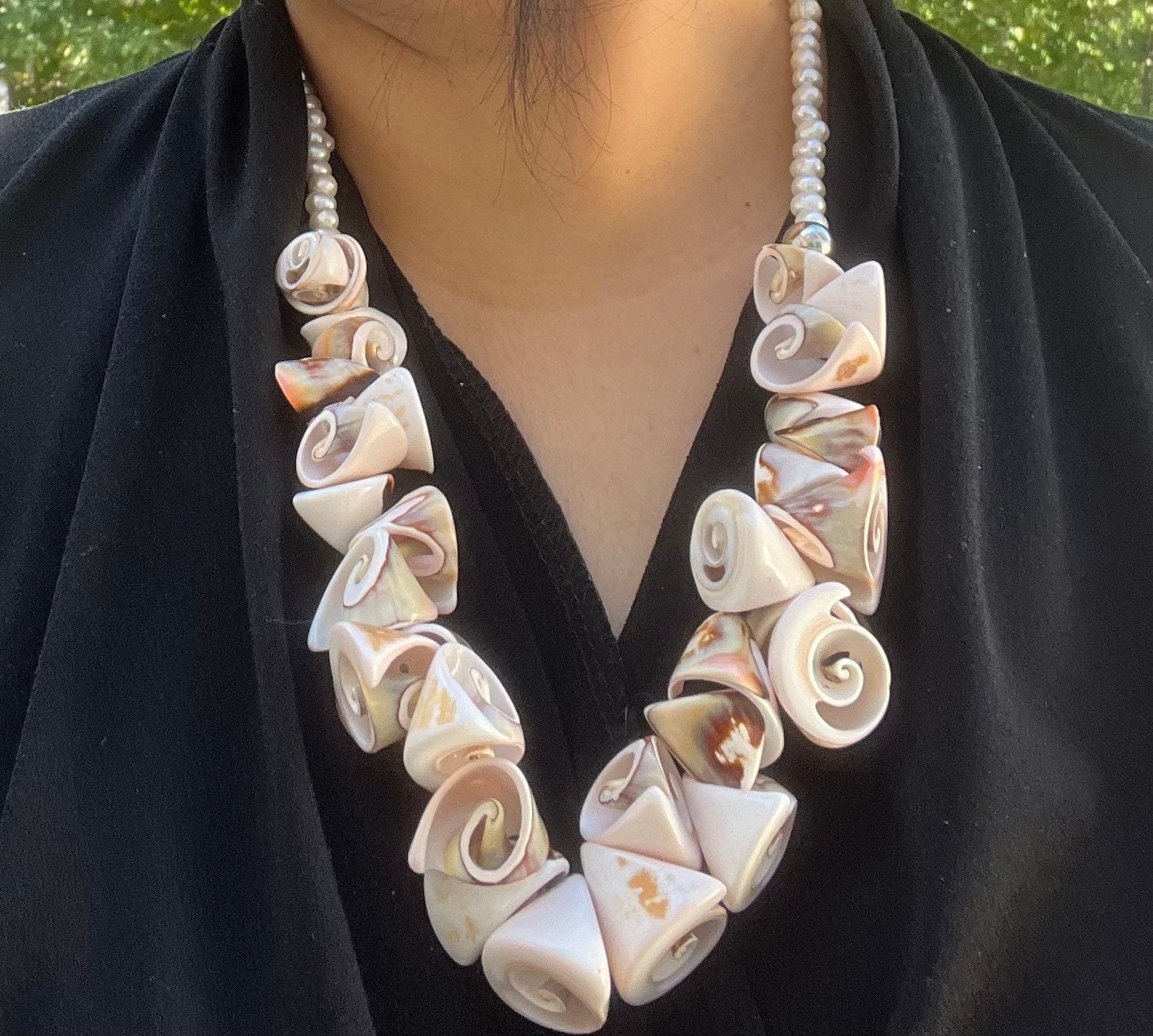 Seashell Pearl Long Necklace Set Freshwater Pearl Necklace - Etsy