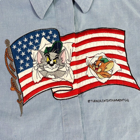 Tom & Jerry Button Down Patriotic Flag Shirt- Embroid… - Gem