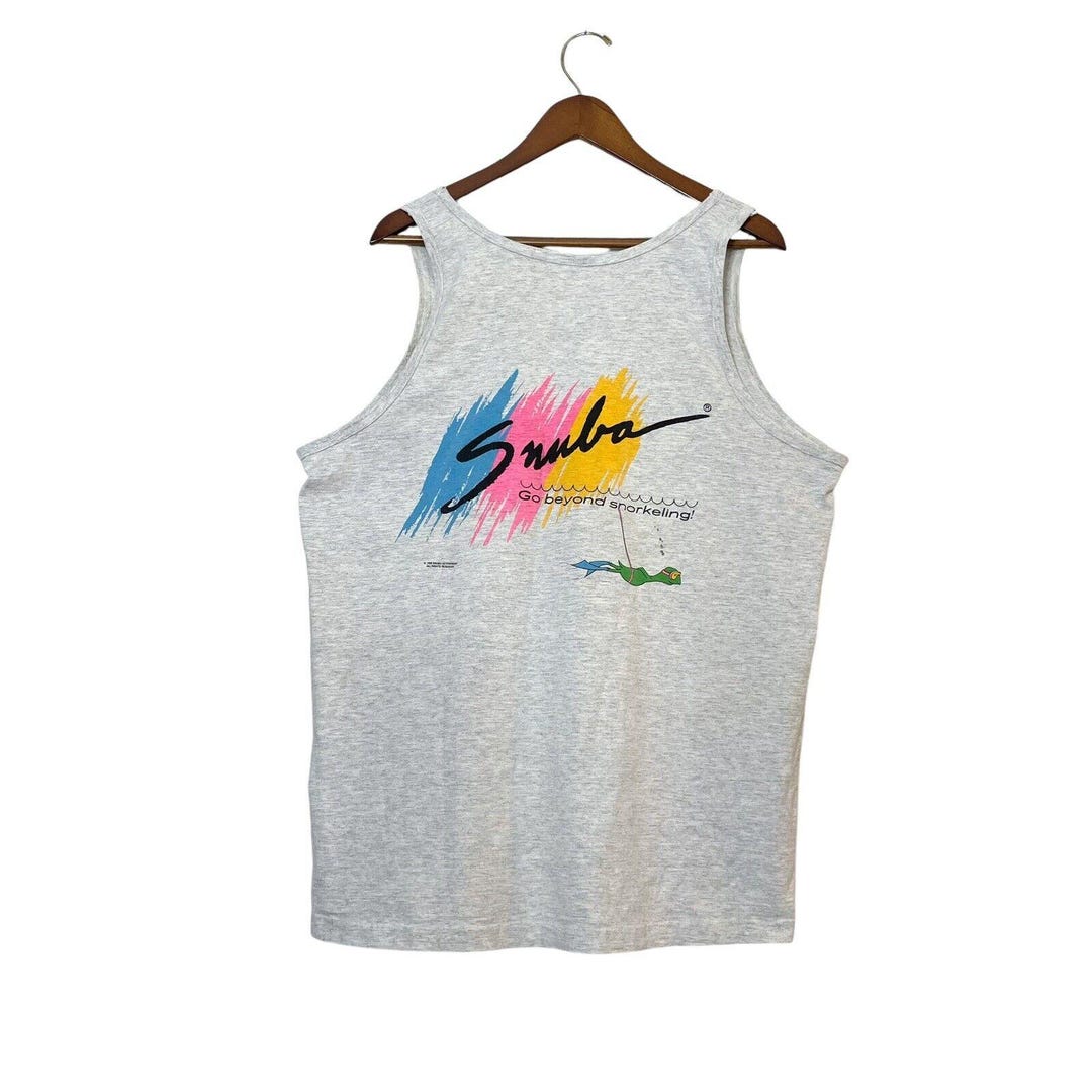 Vintage 1989 Snuba Snorkeling Maui Hawaii Tank Top- Anvil Red Bar- Size ...