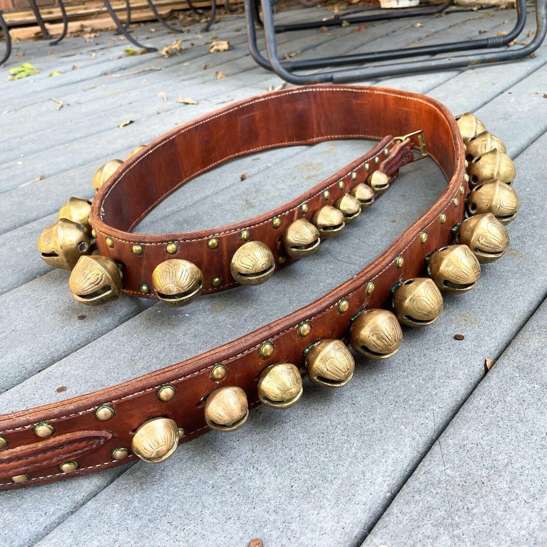 Antique 29 Graduated Sleigh Harness Brass Bells on 86 Long Leather ...