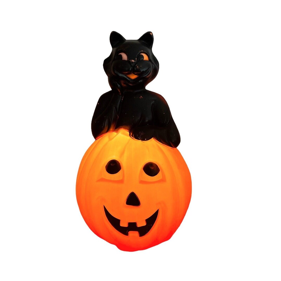 Vintage 1993 34 Carolina Enterprise Black Cat On Pumpkin Halloween Blow