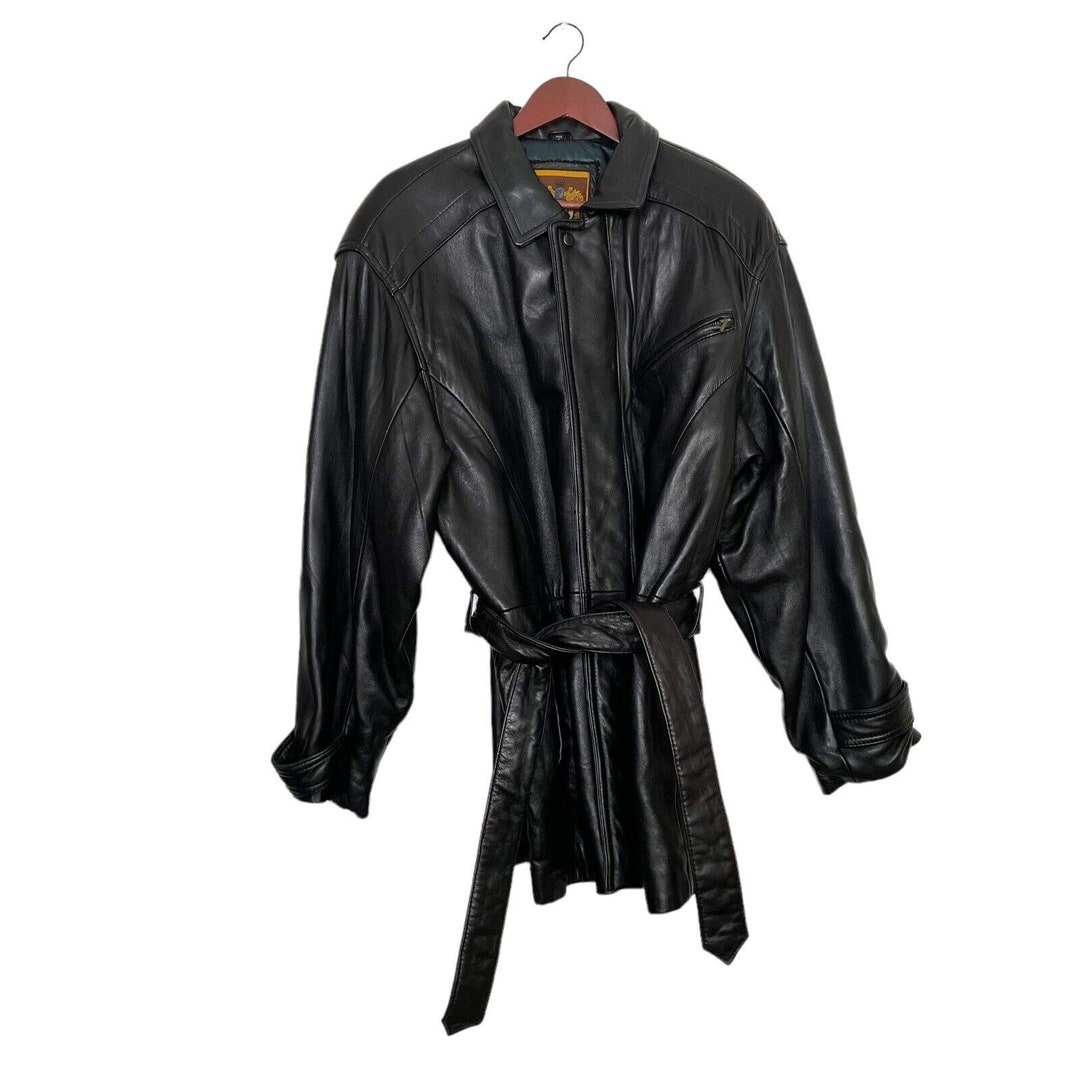 Vintage IOU Black Leather Belted Trench Coat- Men’s Size M- Vintage ...