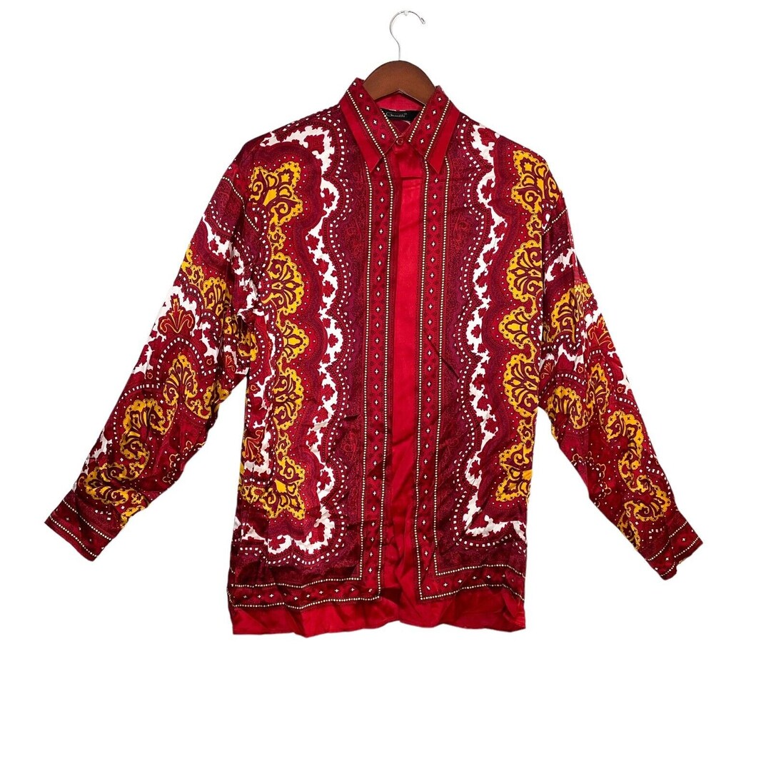 Vintage Genelli Bohemian Baroque Silk Button Front LS Shirt-mens Small ...
