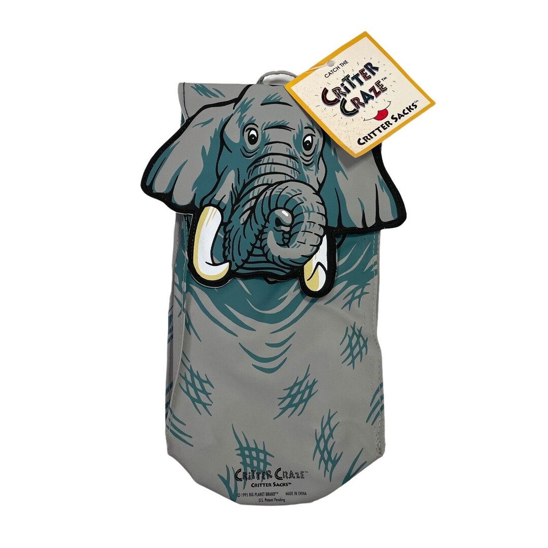 Vintage 1995 Critter Craze Critter Sack Soft Lunch Pack Bag Elephant ...