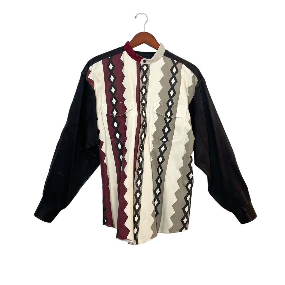 Vintage Panhandle Slim Diamond Aztec Western Rodeo Shirt Banded Collar ...