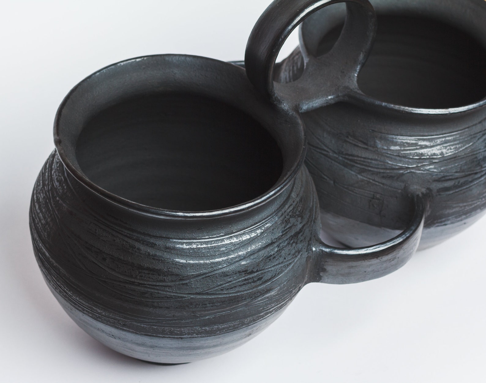 Dusty Pottery Vessel Twins Pot Black Double Clay Pot Wabi Sabi | Etsy