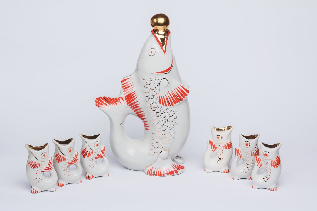 Fish Decanter Drinking Set Porcelain Fish Carafe Vodka Shot - Etsy
