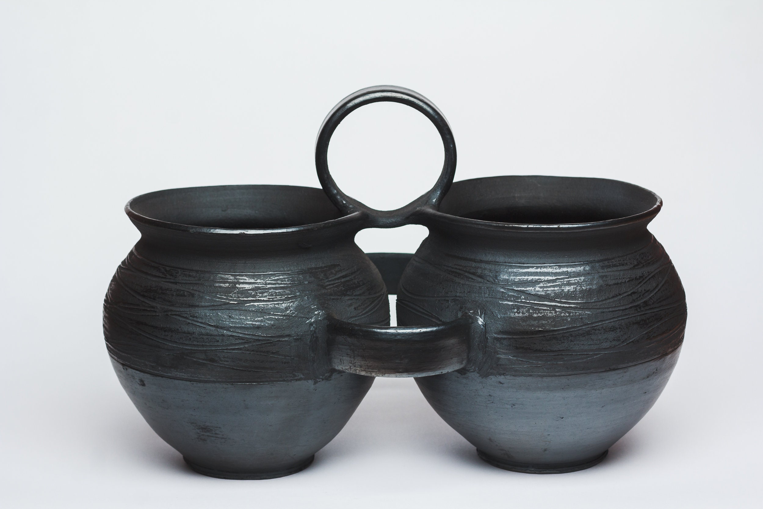 Dusty Pottery Vessel Twins Pot Black Double Clay Pot Wabi Sabi - Etsy ...