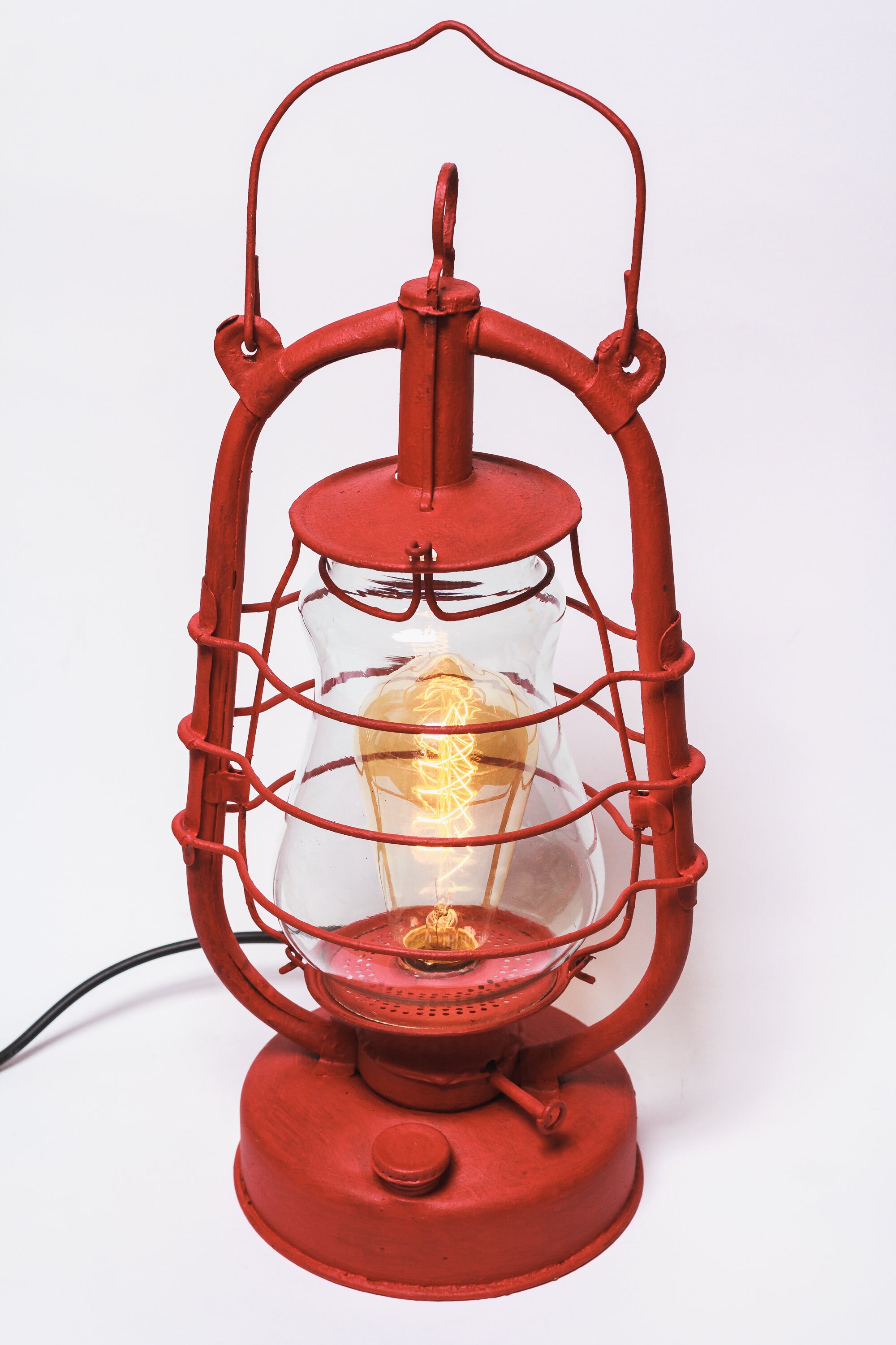 Steampunk lantern with Edison Light Red Vintage oil lamp Desk | Etsy