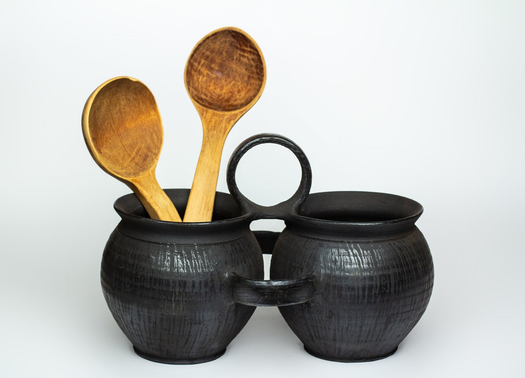 Dusty Pottery Vessel Twins Pot Black Double Clay Pot Wabi Sabi Ceramics ...