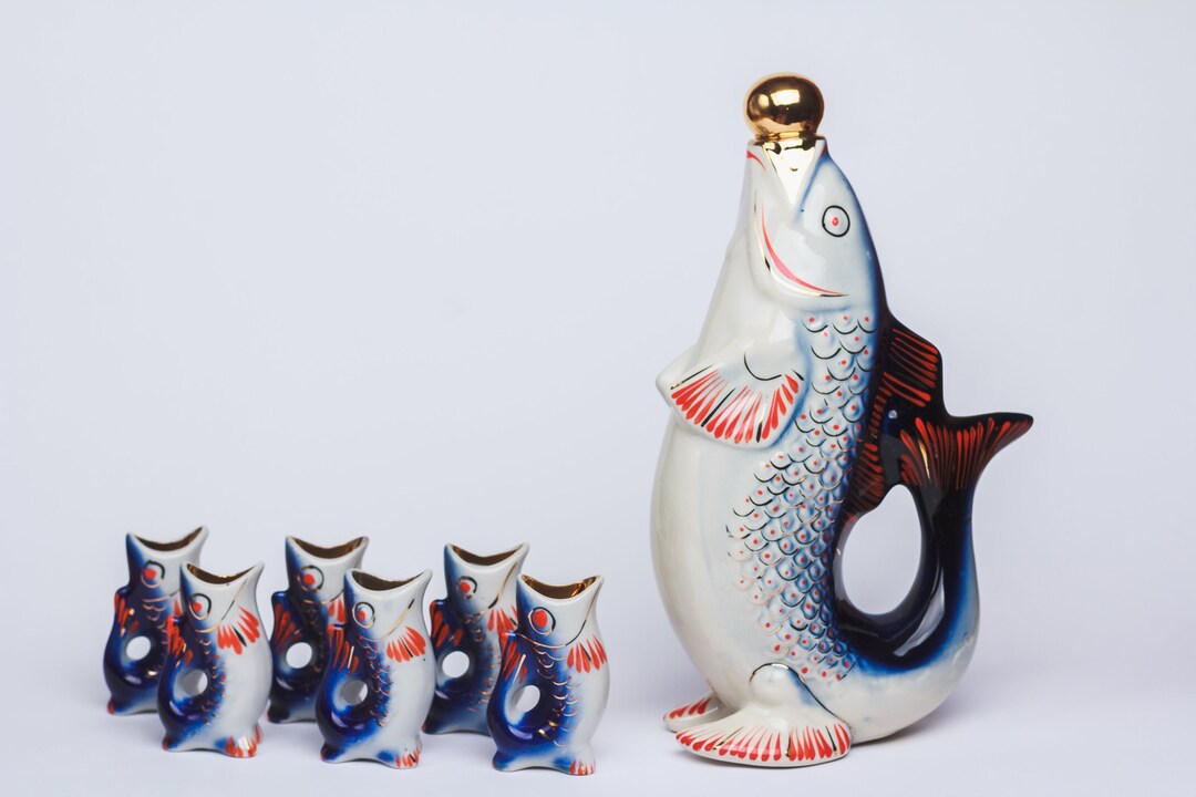 Fish Decanter Vintage Glassware Ceramic Fish Bottle Carafe Ukrainian ...