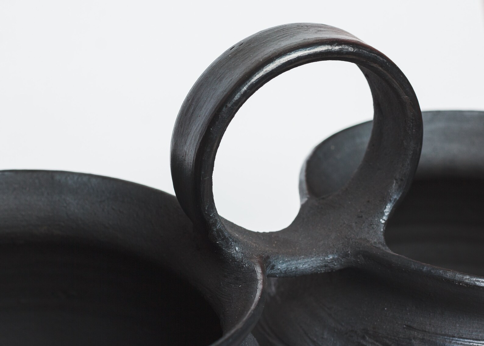 Dusty Pottery Vessel Twins Pot Black Double Clay Pot Wabi Sabi | Etsy