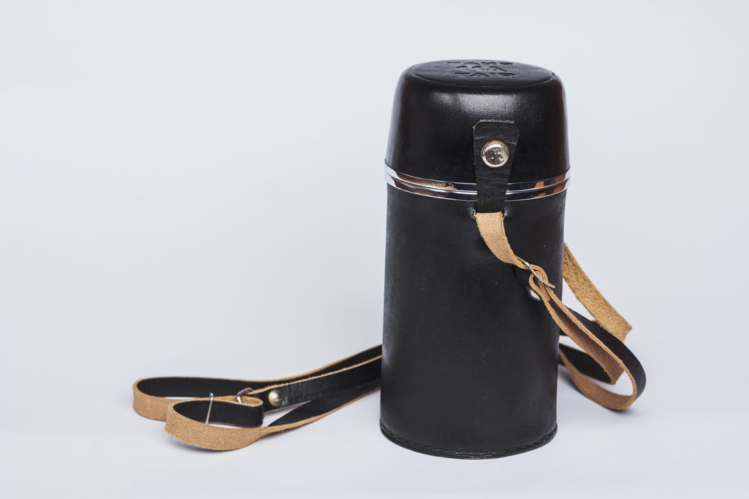 Vintage Black Leather Case Thermos Hunting Tamron Nikon Nikkor Canon ...