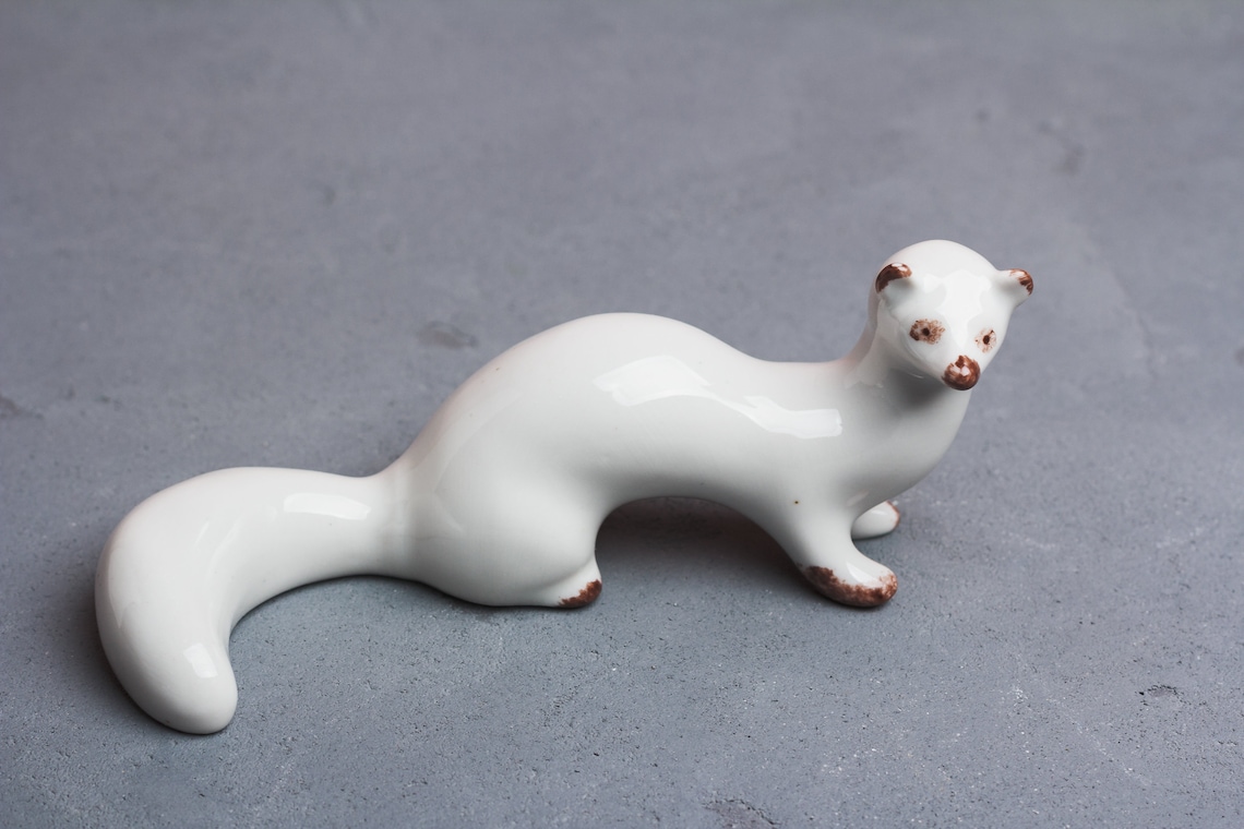 Stoat figurine Soviet Vintage porcelain weasel statue Easter | Etsy