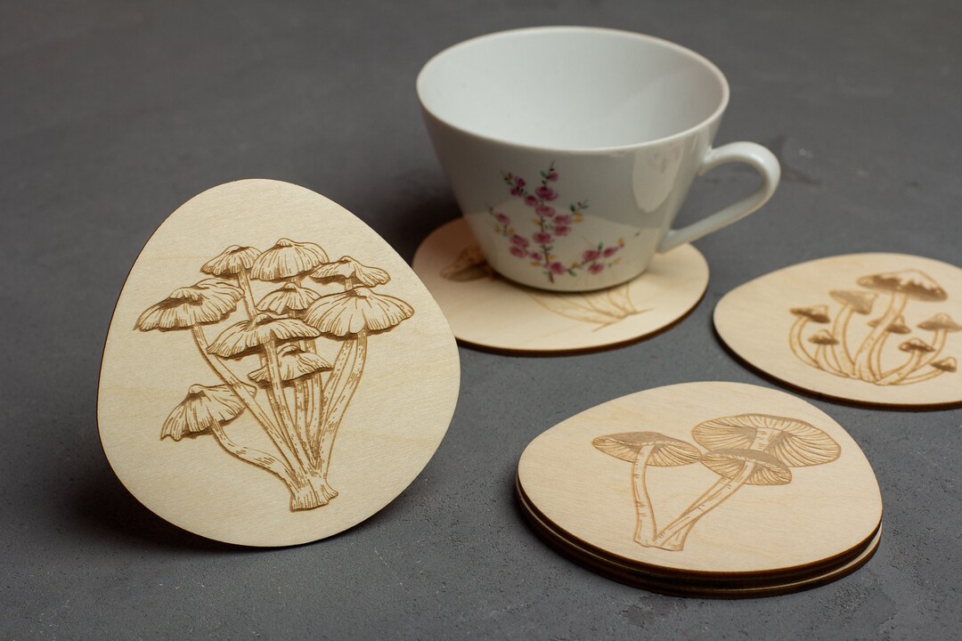 Mushroom Coasters Set of 6 Toadstool Wood Slice Coaster Mushrooms Home ...