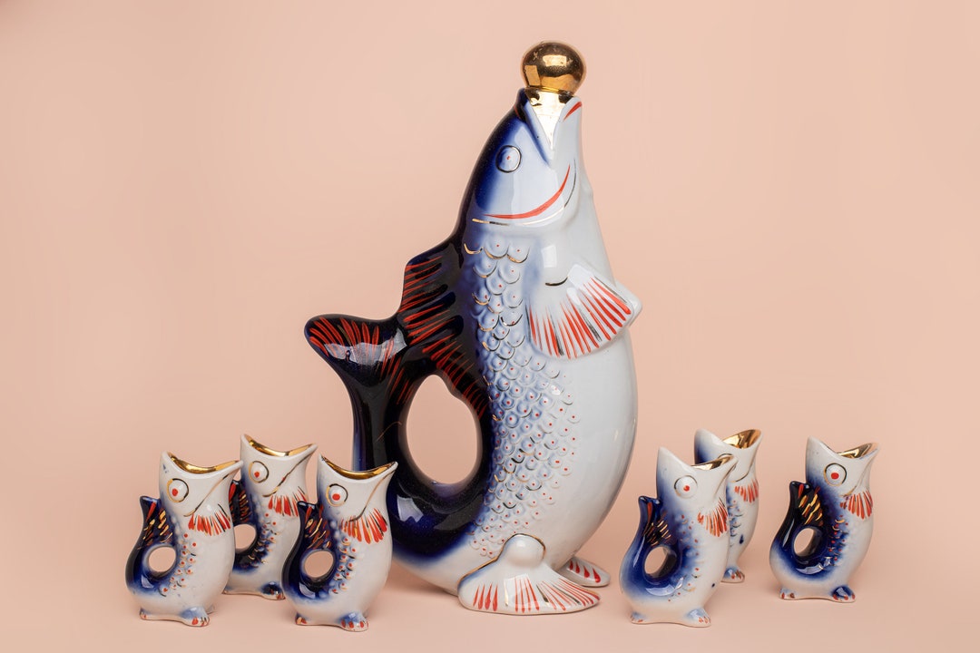 Fish Decanter Drinking Set Porcelain Fish Carafe Vodka Shot Glasses ...
