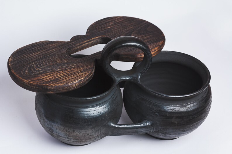 Dusty Pottery Vessel Twins Pot Black Double Clay Pot Wabi Sabi - Etsy