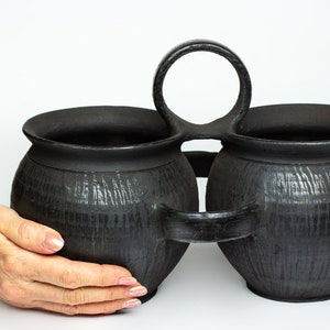 Dusty Pottery Vessel Twins Pot Black Double Clay Pot Wabi Sabi Ceramics ...