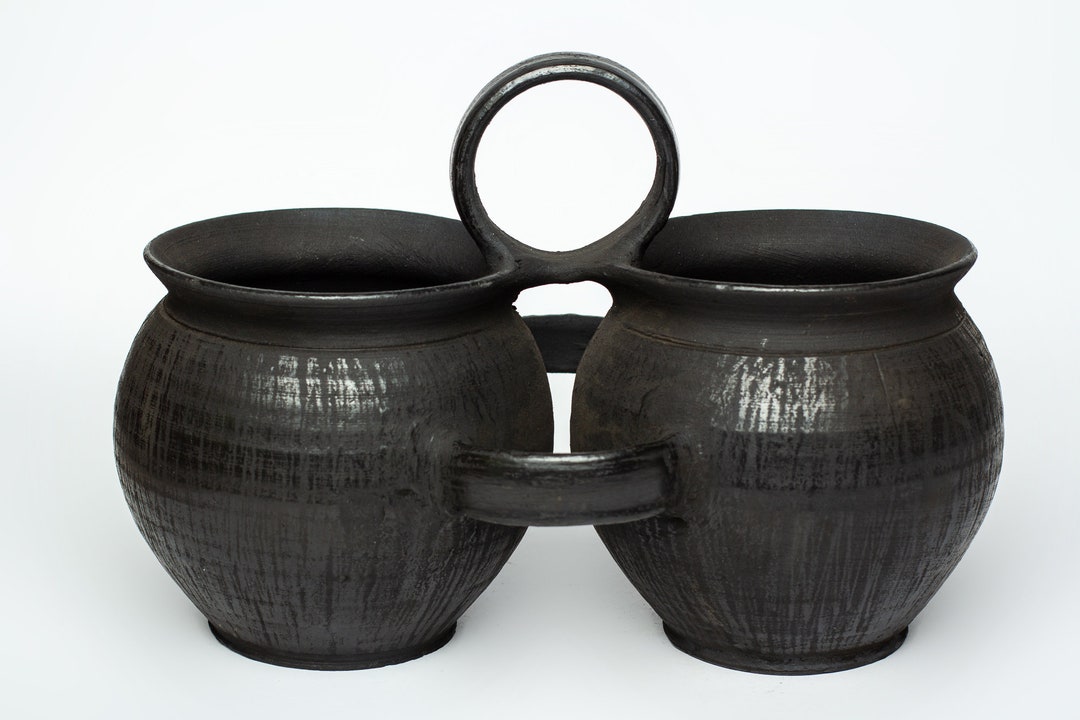 Dusty Pottery Vessel Twins Pot Black Double Clay Pot Wabi Sabi - Etsy