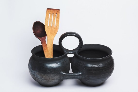 Dusty Pottery Vessel Twins Pot Black Double Clay Pot Wabi Sabi - Etsy ...