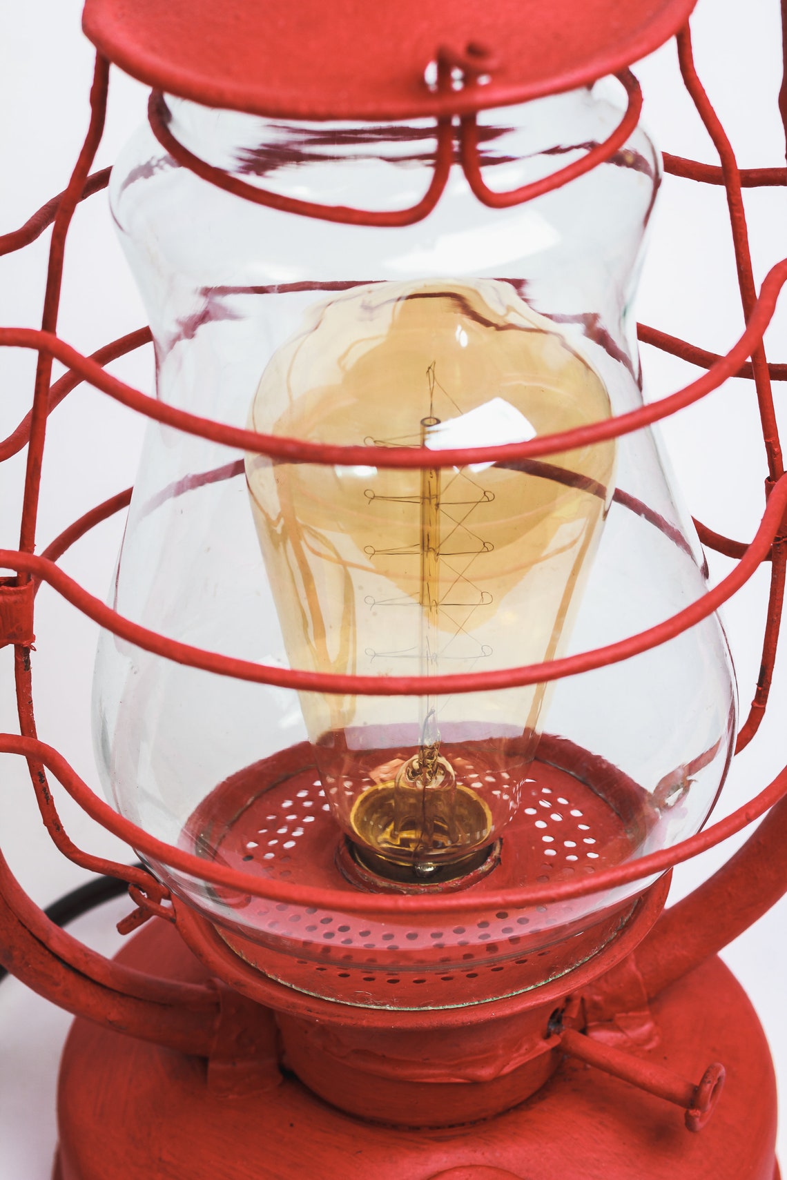 Steampunk lantern with Edison Light Red Vintage oil lamp Desk | Etsy