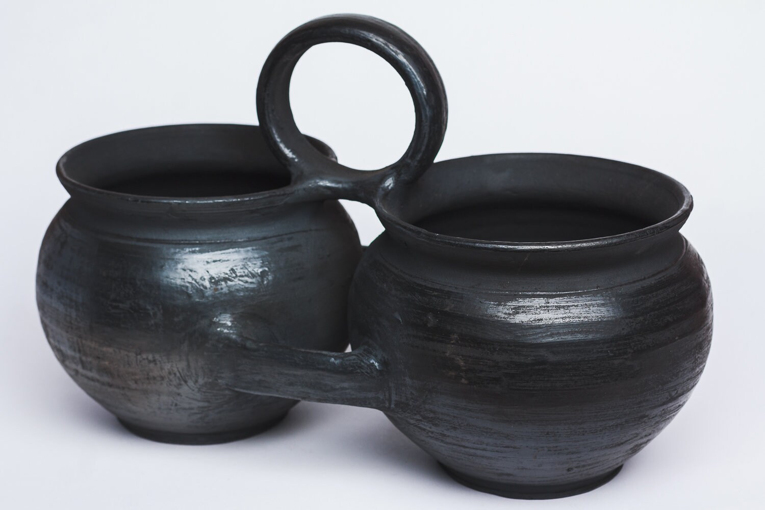 Dusty Pottery Vessel Twins Pot Black Double Clay Pot Wabi Sabi - Etsy