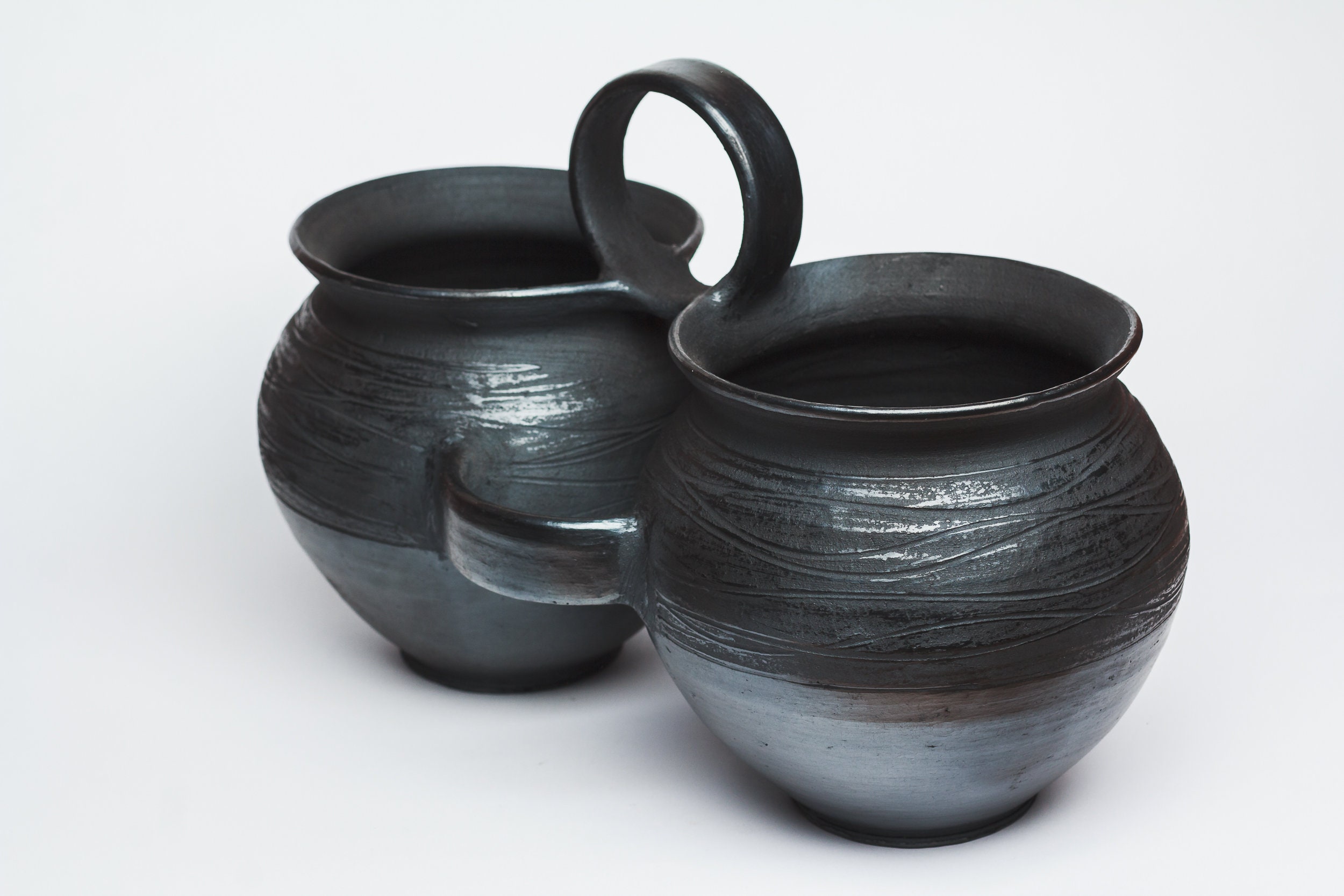 Dusty Pottery Vessel Twins Pot Black Double Clay Pot Wabi Sabi - Etsy ...