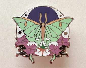 SECONDS SALE Moth Moon Enamel Pin, Luna Moth Pin Badge, Glitter Moon ...