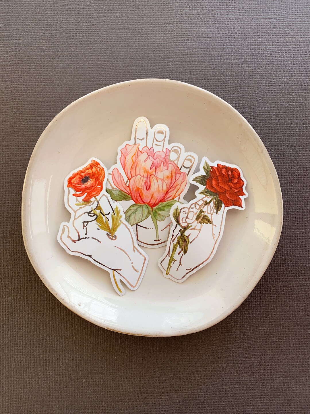 Floral Hands Vinyl Sticker Set - Peony, Poppy, and Rose - Etsy
