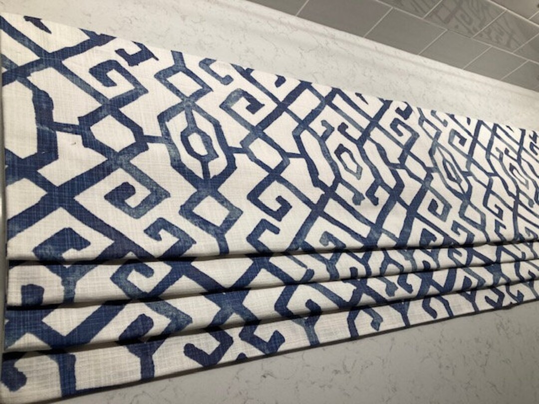 Geometric Large Scale Lattice Navy White - Faux Roman Shade Window ...