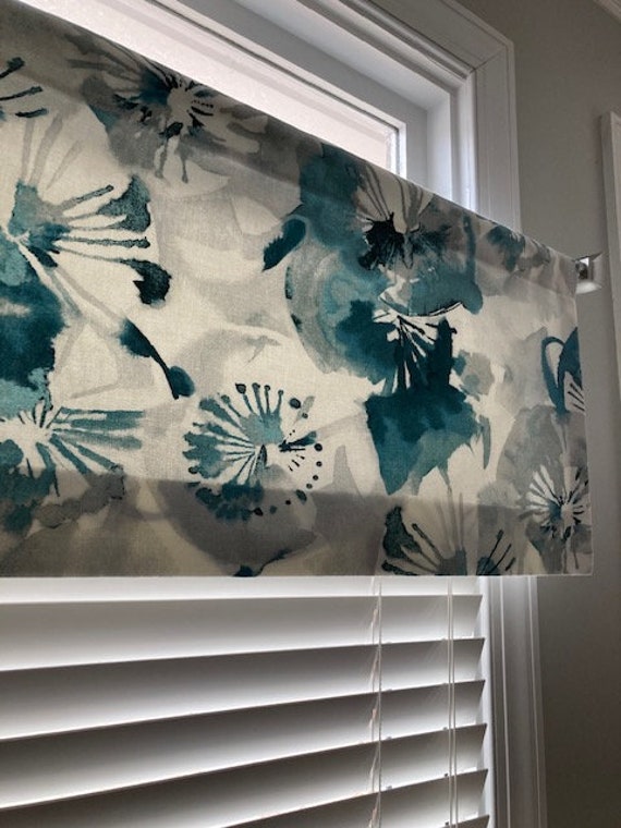 Modern Floral Teal Grey White Valance Window Treatment - Etsy