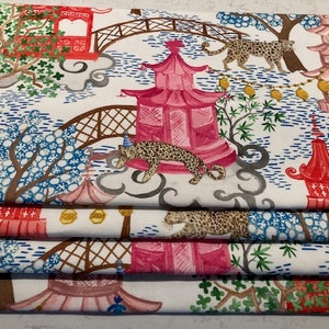 Pagoda Leopard Chinoiserie Pink Coral Green Blue Brown Grey White Faux ...