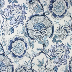 Pretty Jacobean Floral Blue Light Grey White Faux Roman Shade Valance ...