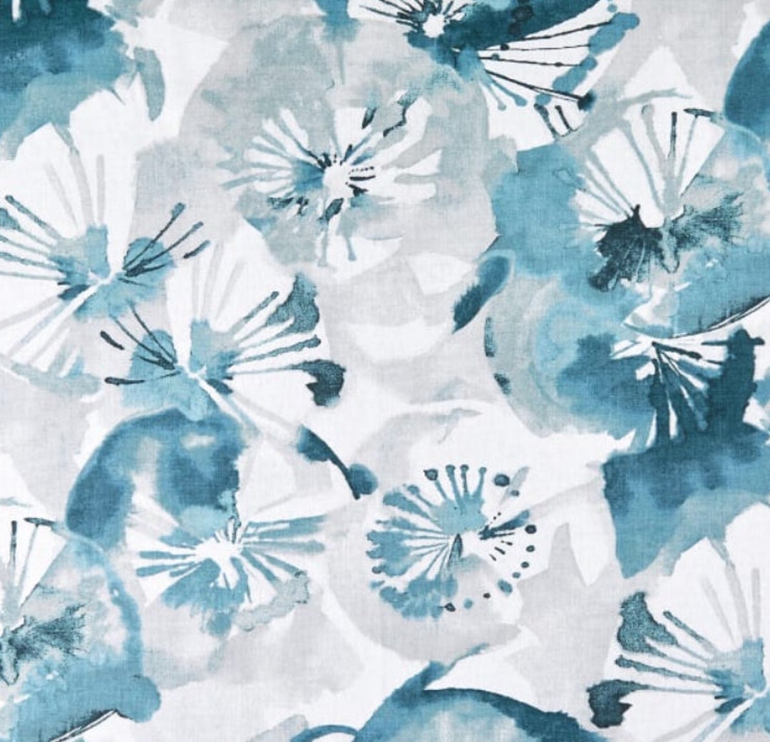Modern Floral! Teal Grey White - Faux Roman Shade Window Treatment ...