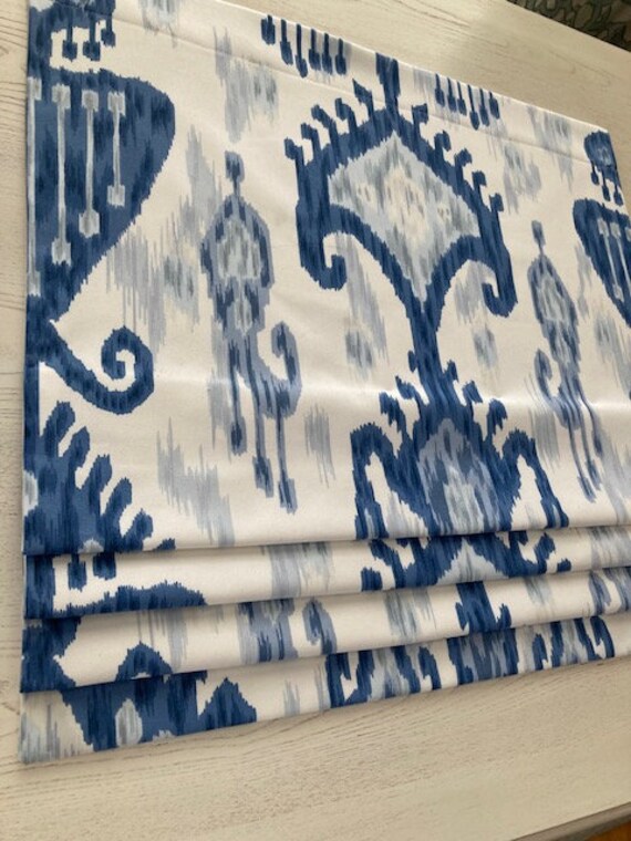 Pretty Ikat Blue White Faux Roman Shade Window Treatment - Etsy