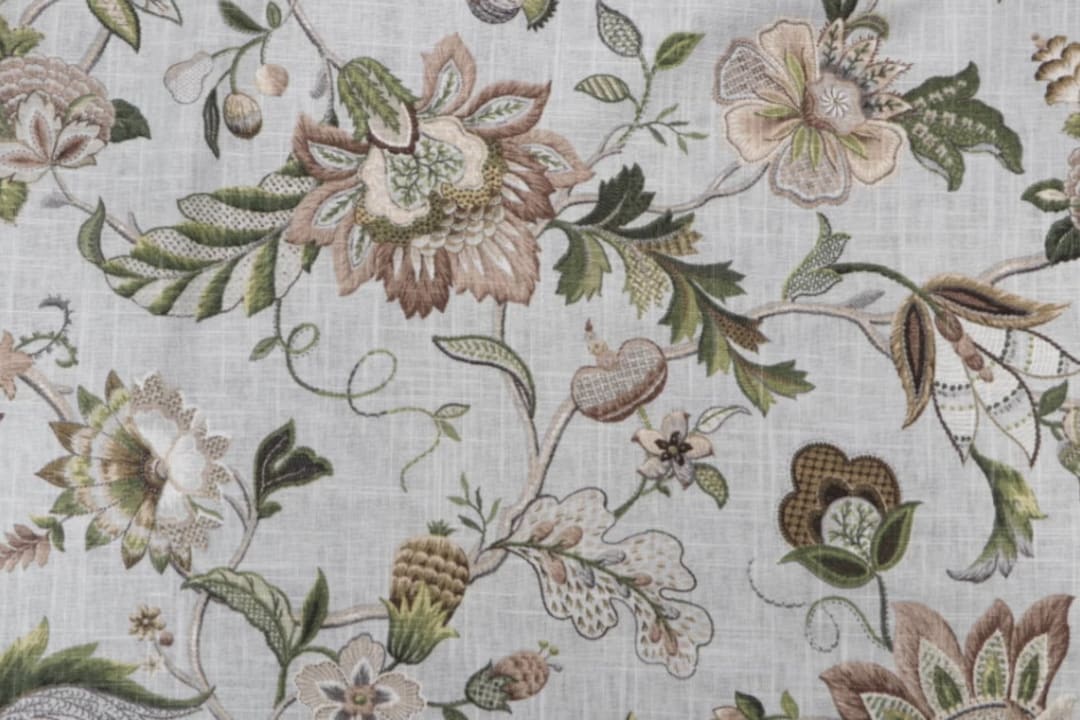Jacobean Floral Olive Sage Green Brown Ecru Faux Roman Shade Valance ...