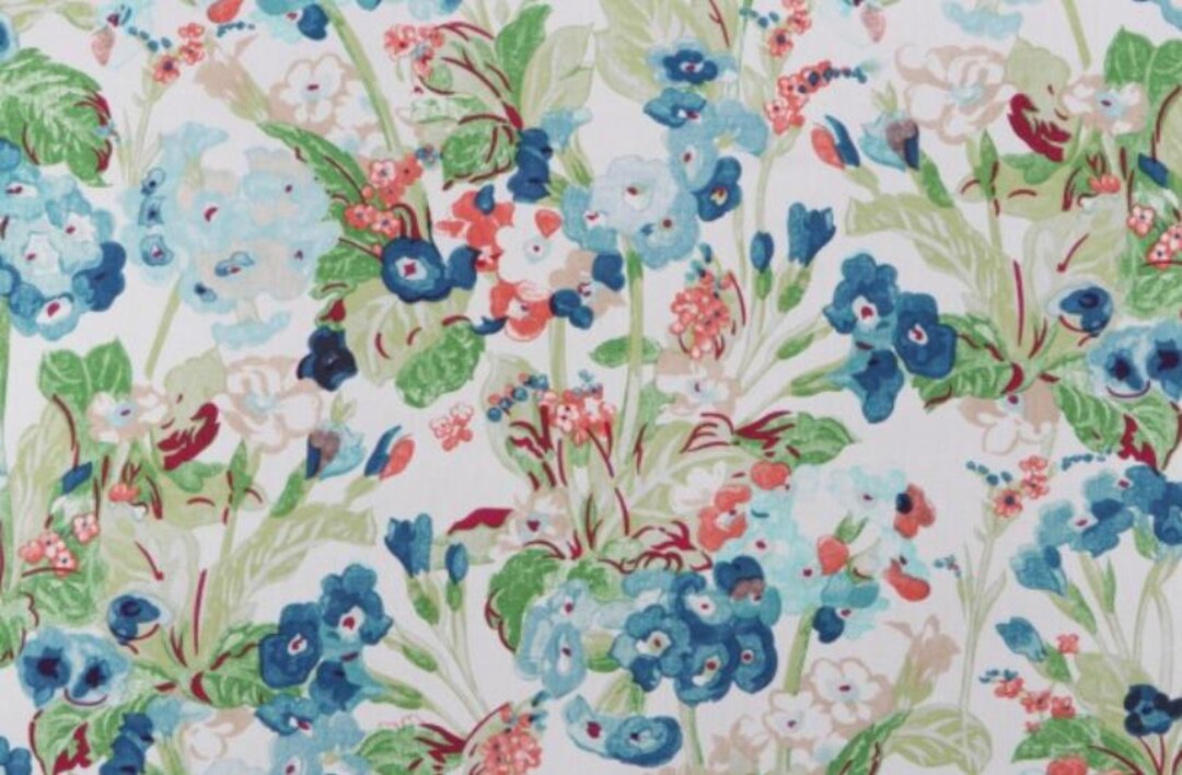 Pretty Floral - Coral Blue Green - Faux Roman Shade Valance Window ...