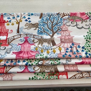 Pagoda Leopard Chinoiserie - Pink Coral Green Blue Brown Grey White ...