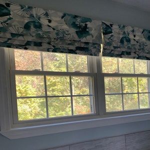 Modern Floral! Teal Grey White - Faux Roman Shade Window Treatment ...