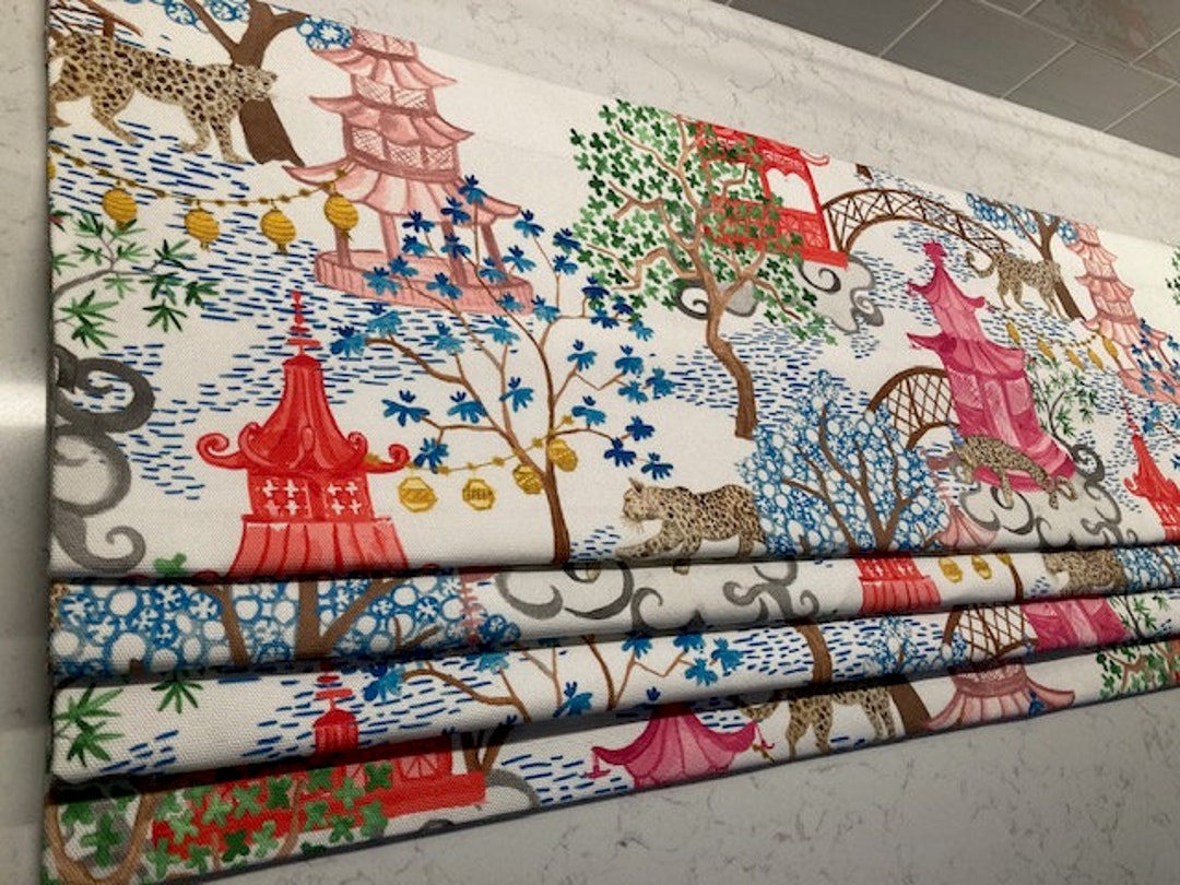 Pagoda Leopard Chinoiserie Pink Coral Green Blue Brown Grey White Faux ...
