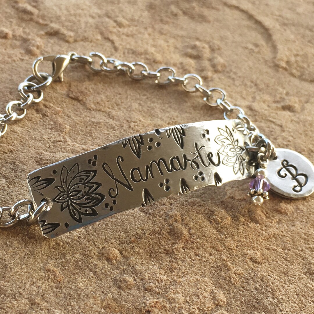 Namaste Personalized Initial and Birthstone Bar Bracelet Name - Etsy