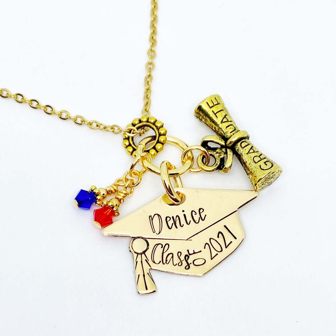 Personalized GOLD Graduation Cap Necklace, Graduation Gift, Custom Name ...
