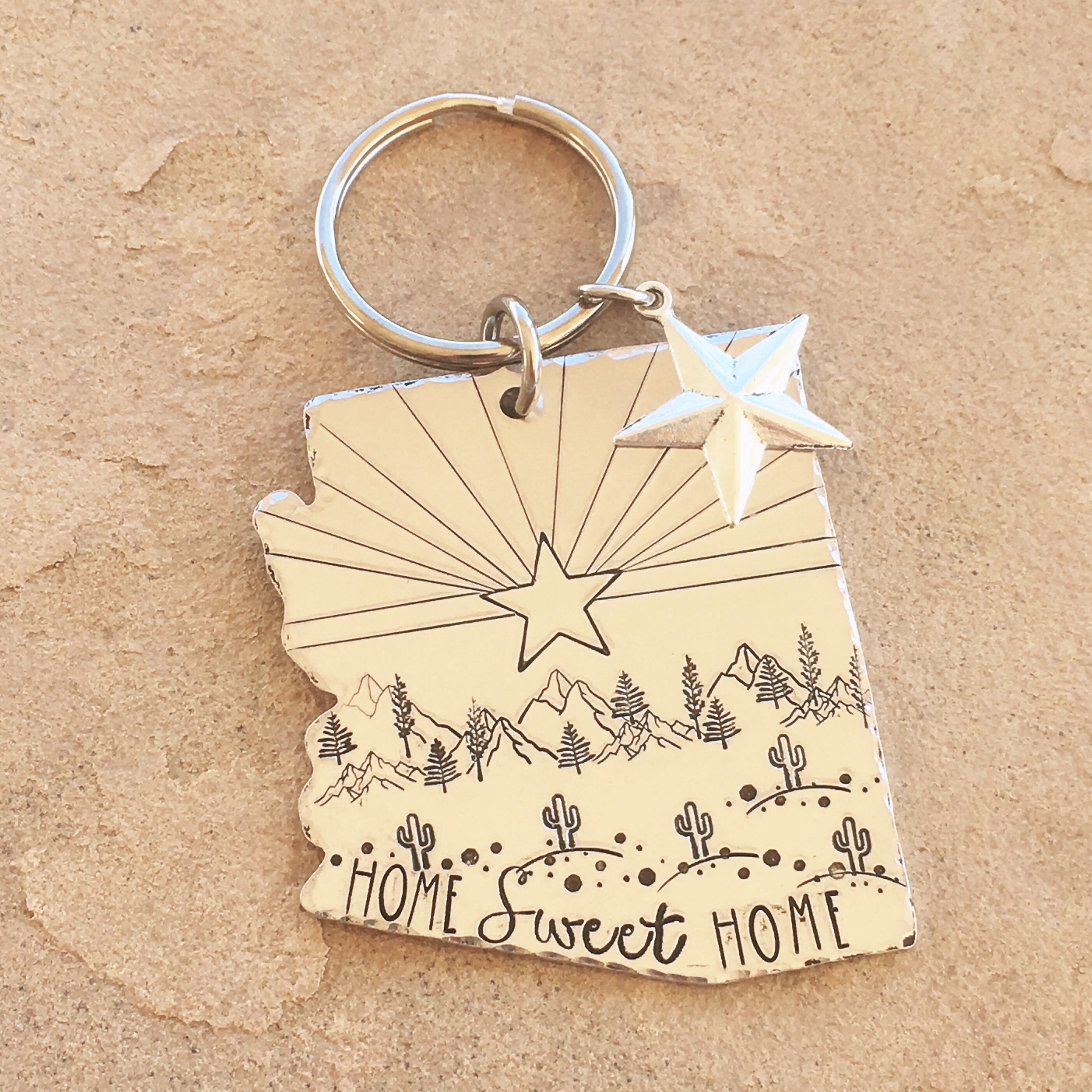 Large Arizona Flag Keychain State Keychain Cactus Key Chain | Etsy