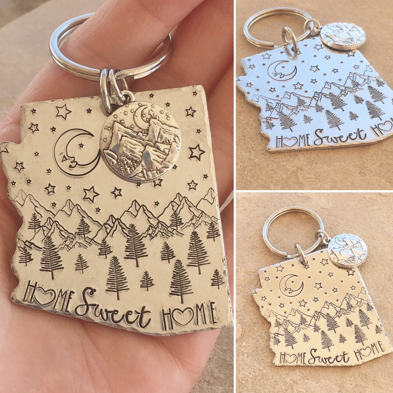 Large Arizona Mountains Keychain State Keychain Forest Key | Etsy