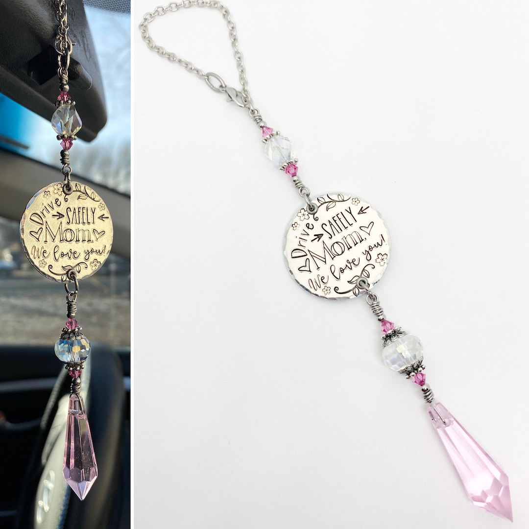 Drive Safely Car Charm, Rear View Mirror Charm, Personalized Crystal ...
