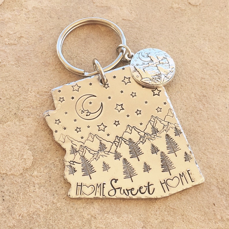 Large Arizona Mountains Keychain State Keychain Forest Key | Etsy